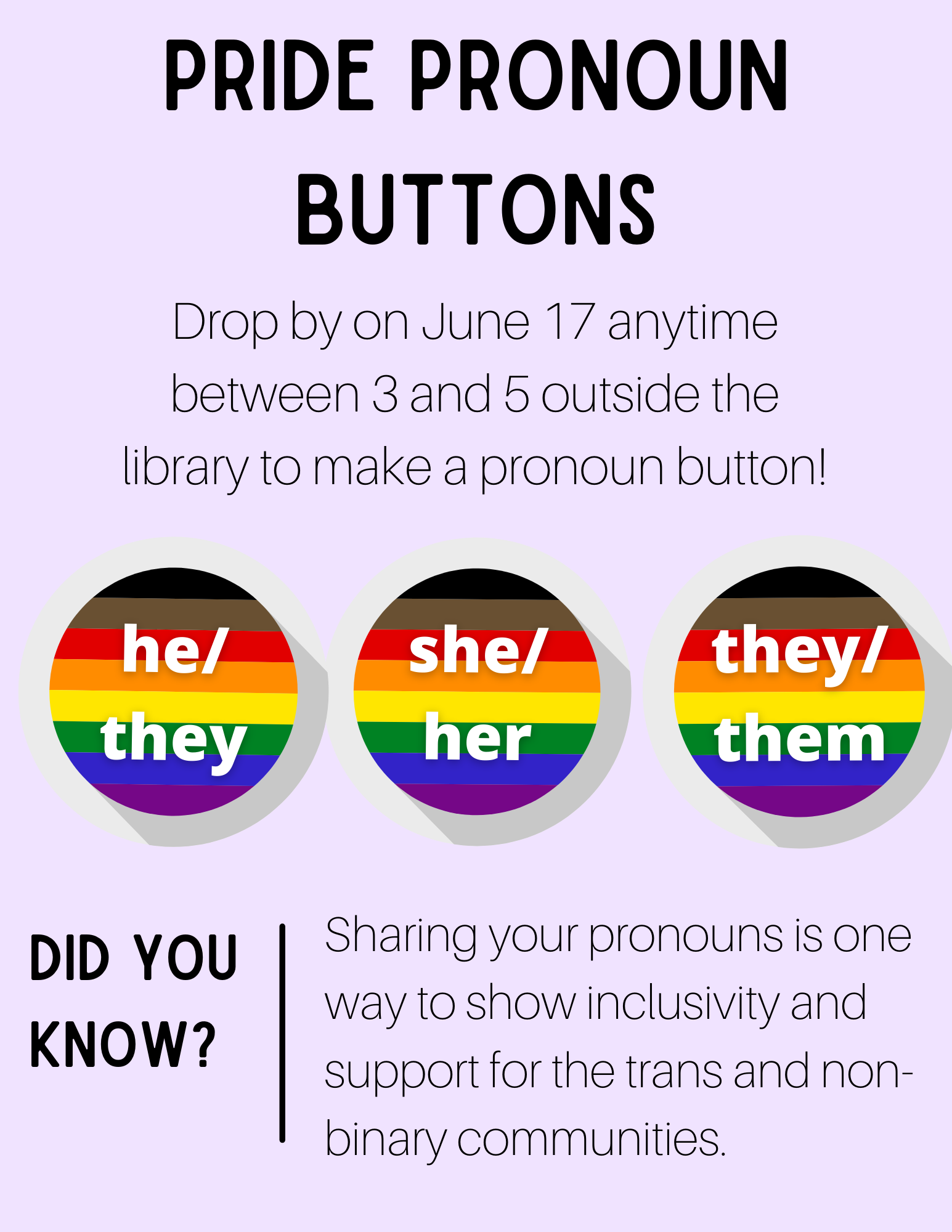 Pride Pronoun Buttons – Woodbridge Town Library